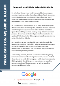 Paragraph & Short Essay on APJ Abdul Kalam [100, 200, 400 Words] With ...