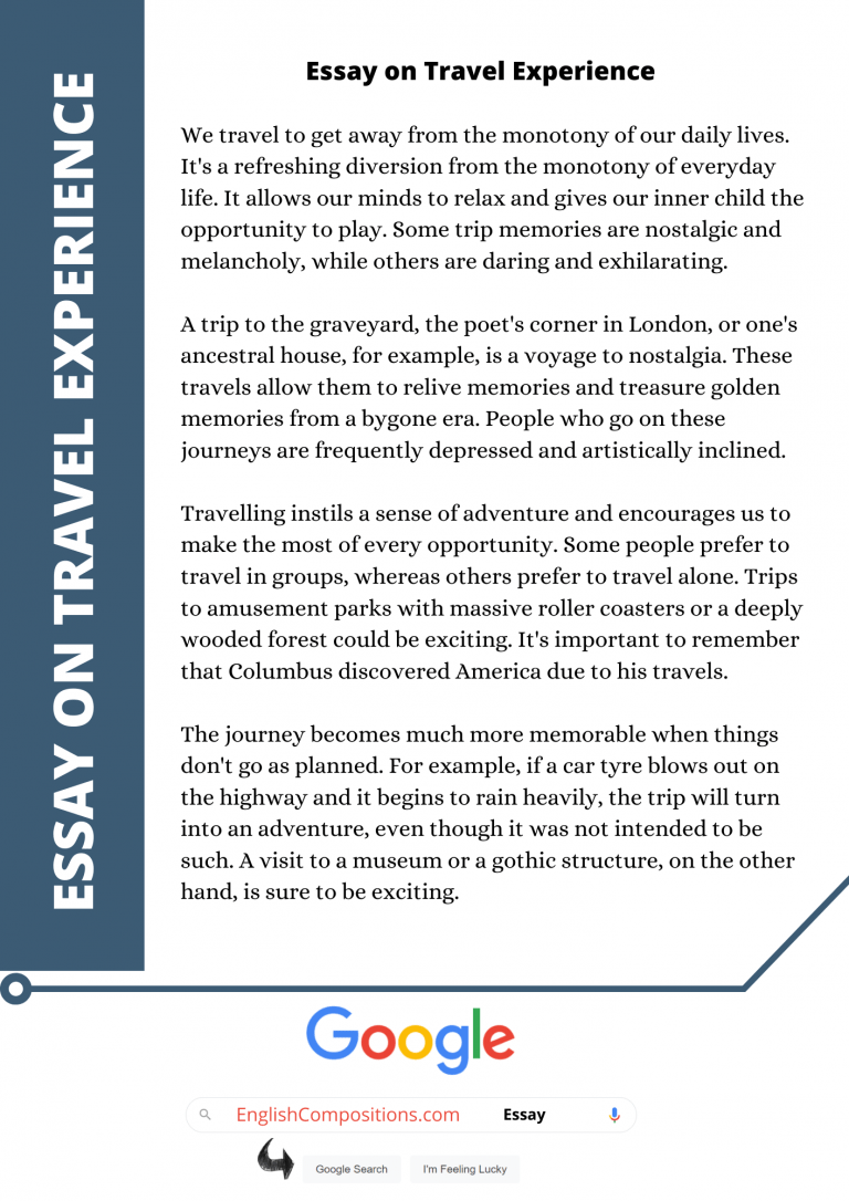 Essay on Travel Experience [200, 500 Words] With PDF - English Compositions