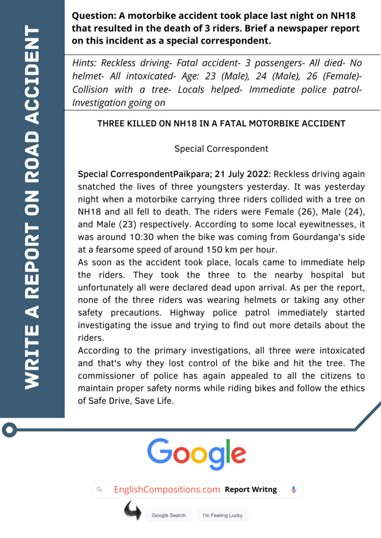 Write a Report on Road Accident [4 Examples] 2023 Updated - English ...